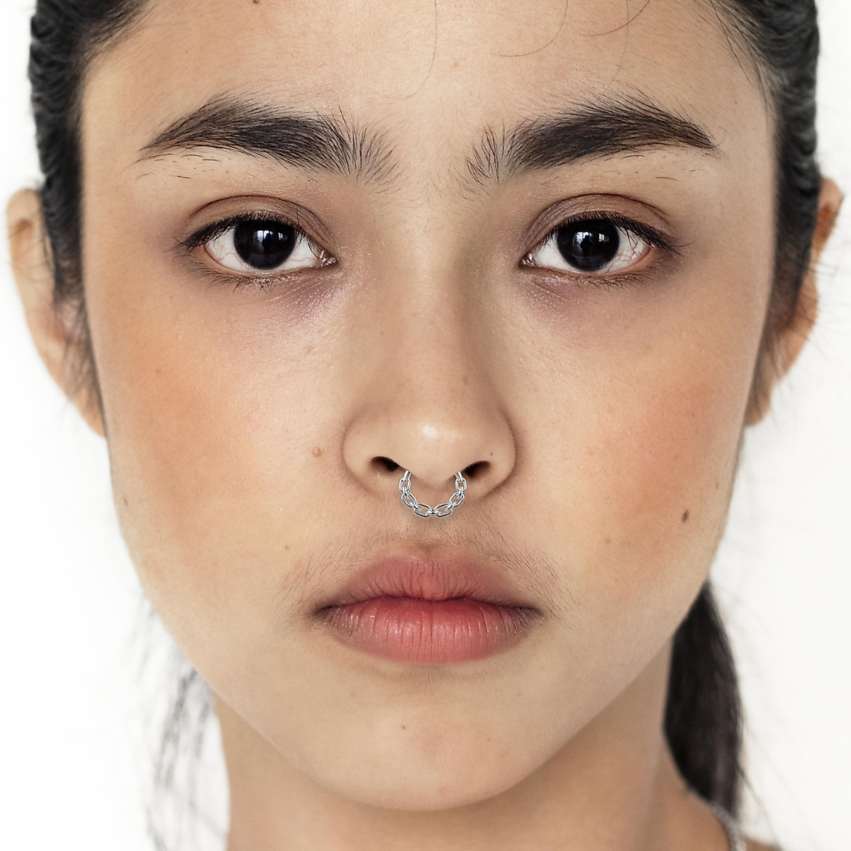 Evonix 16g Fake Septum Nose Ring Piercing Jewelry Hoop Nostril Solid Brass Rhodium-Plated Cute Boho Faux