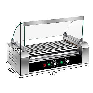 Giantex Hot Dog Roller Machine, 7 Non-Stick Rollers 18 Hot Dog Sausage Grill Cooker Machine with Removable Stainless Steel Drip Tray and Glass Hood Cover, Commercial Household Hot Dog Rotisserie