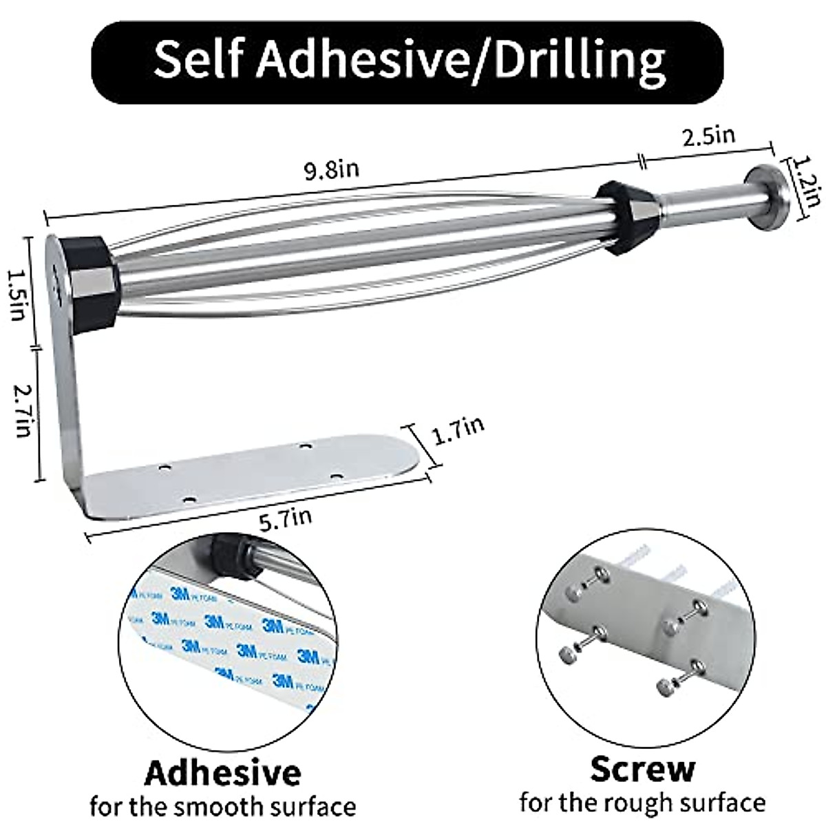 Paper Towel Holder Under Cabinet with Damping Effect, Brushed Nickel Single Hand Operable Self-Adhesive or Drilled Under Counter Paper Towel Holder Wall Mount for Kitchen Bathroom - Silver