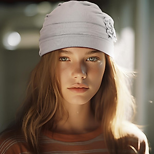 Geyoga 4 Pcs Cotton Cancer Headwear for Women Chemo Caps Headcovers Headwrap Soft Flower Turban Hats for Women(Sky Blue, Purple, Light Gray, Pink,Simple Flower)