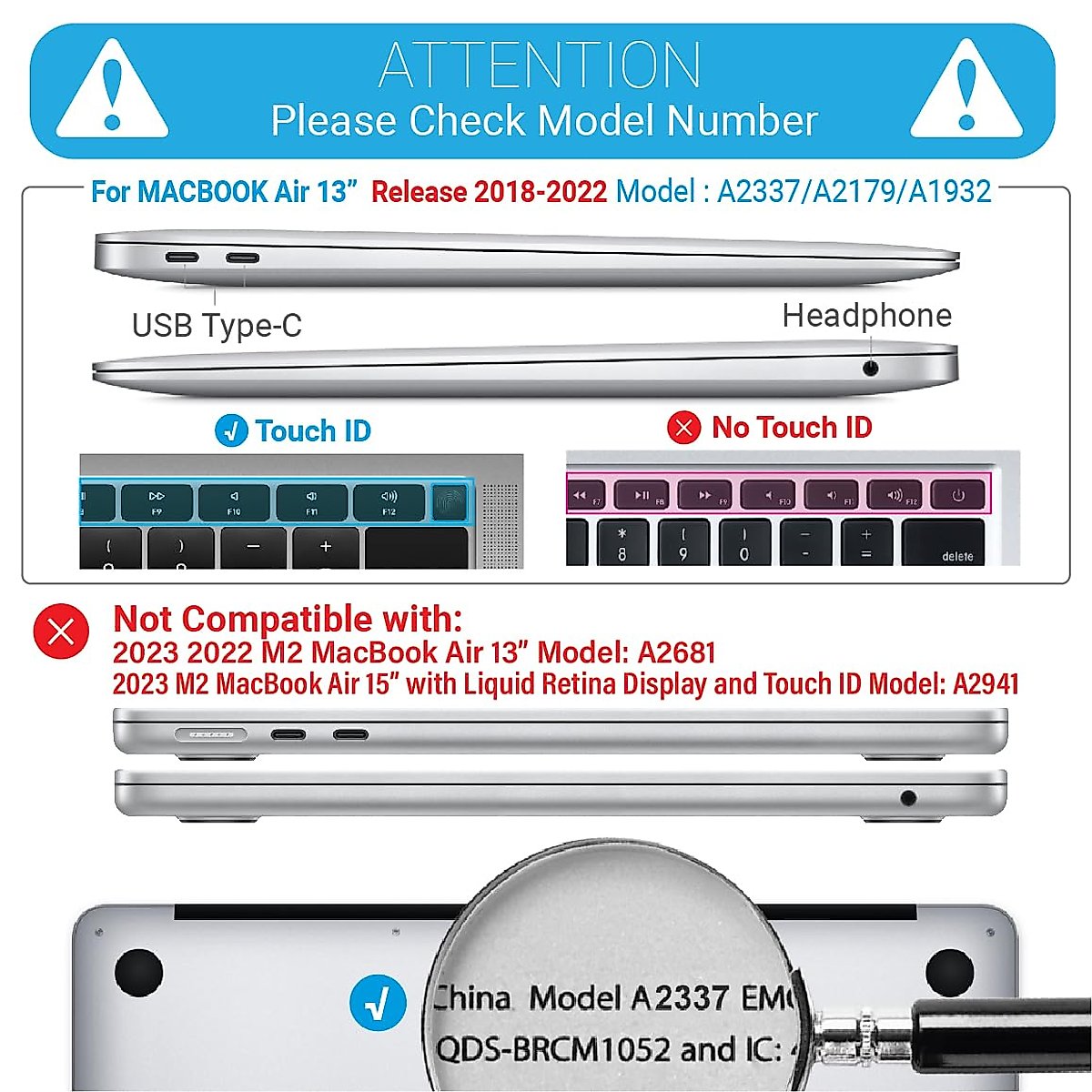 IBENZER Compatible with 2022 2021 2020 MacBook Air 13 inch case M1 A2337 A2179 A1932, Plastic Hard Shell Case for Mac Air 13 Retina Display with Touch ID, Lavendar Gray,AT13LVGY