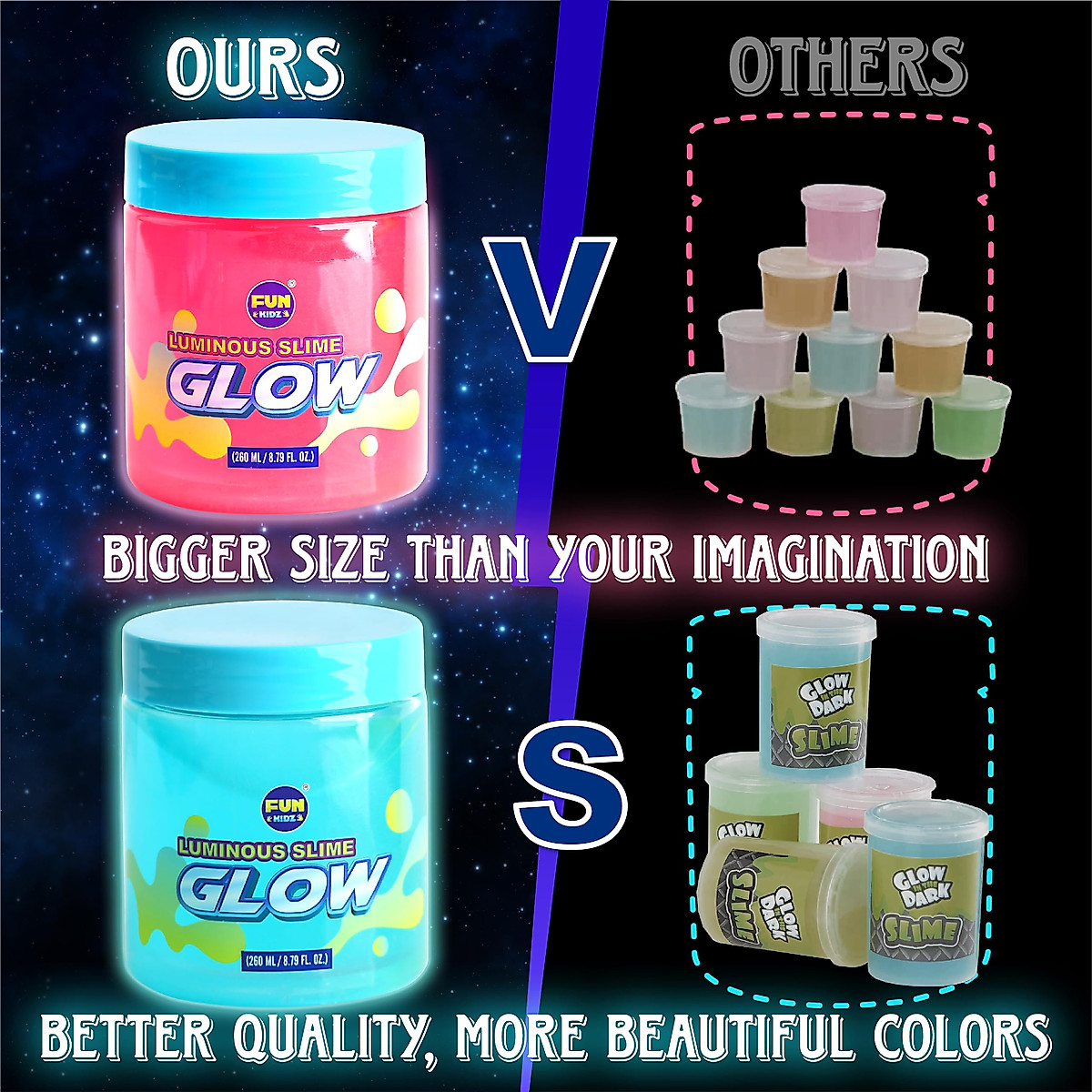 35.16 FL OZ Glow in The Dark Slime for Kids 6+, FunKidz 1040 ML Large Slime Pack Neon Colors Slime Kit Green Blue Pink Yellow Big Slime Gifts for Boys Girls Birthday Party