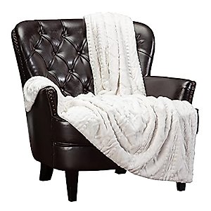 Chanasya Cable Knit Embossed Faux Fur Throw Blanket - Reverse Mink Modern, Comteporary, Elegant, Super Soft, Warm and Cozy for Bed, Couch, Living Room and Bedroom Home Décor (50x65 Inches) White