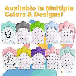 Liname 2 Pack Teething Mitten with Soothing Toy - Baby Chew Toy and Teething Glove- Infant Teething Mitten Crinkle Sound and Textured Silicone to Soothe Sore and Swollen Gums