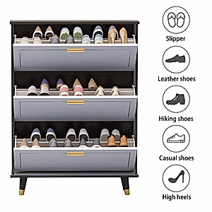 FUFU&GAGA Shoe Cabinet with 3 Flip Drawers for Entryway, Modern Shoe Storage Cabinet, Freestanding Shoe Rack Storage Organizer (35.4”W x 9.5”D x 47.2”H)