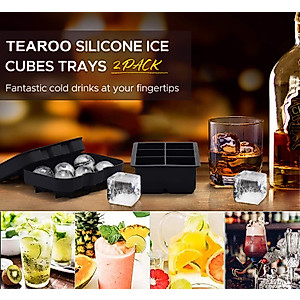 Ice Cube Trays Silicone Combo Mold - Set of 2, Sphere Ice Ball Maker with Lid & Large Square Molds, Reusable and BPA Free