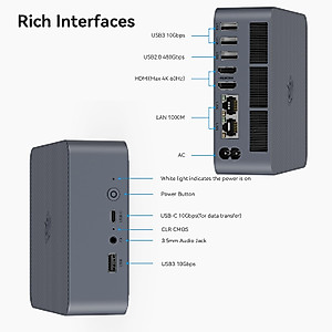Beelink EQi12 Mini PC, Intel Core 1220P (up to 4.4GHz) 10C/12T, Mini Computer 24GB LPDDR5 5200MHz 500GB PCIe4.0 SSD, Dual HDMI Display 4K 60Hz/WiFi6/BT5.2/HTPC/NPU/AI/Built-in PSU
