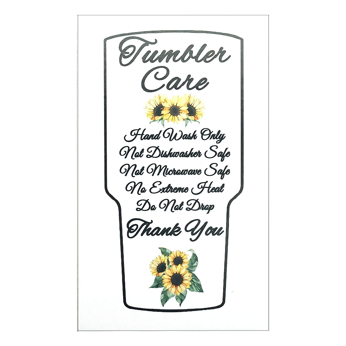 50 Tumbler Care Cards, Tumbler Care Instructions, Tumbler Care and Cleaning Cards, Cup Care Instructions Sun Flower