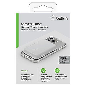 Belkin Wireless Power Bank w/MagSafe Compatible 7.5W Wireless Charging - Portable Magnetic Charging Bank - Compatible w/iPhone 15, 15 Plus, 15 Pro, 15 Pro Max, iPhone 14, AirPods, & More - White