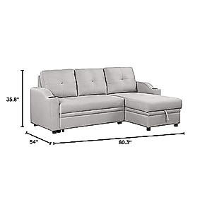 Merax L Shaped Sectional Sofa with Pull-Out Sleeper Bed Chaise Lounge for Living Room, Apartment or Small Spaces Love Seats, Antique Gray w/Storage