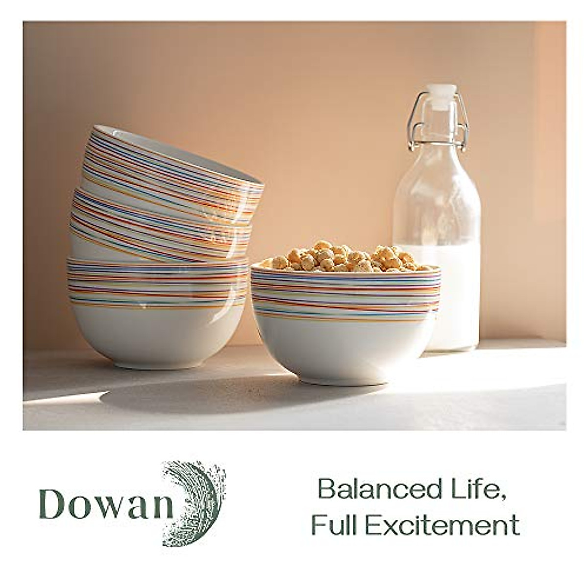 DOWAN 5.8" Deep Soup Bowls & Cereal Bowls - 30 Ounces Large Bowls Set of 4 for Kitchen - Ceramic Bowls for Cereal, Soup, Oatmeal, Salad, Ramen, Noodle, Rice - Dishwasher & Oven Safe (Multi)