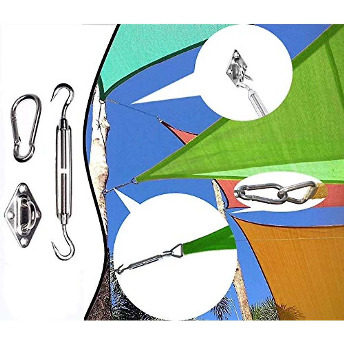 Shade&Beyond Shade Sail Hardware Kit,IETFULL Rectangle and Square Heavy Duty Sun Shade Sails Installation for Patio Lawn and Garden