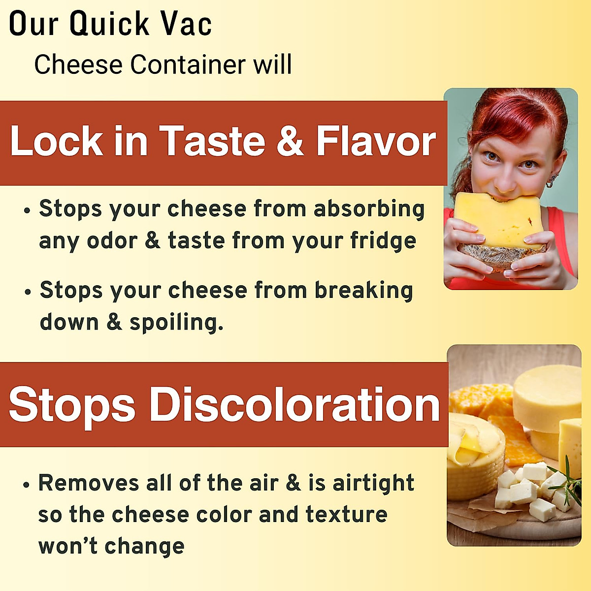 FoodLite Quick Vac Cheese Saver- Only Cheese Container Made to Keep Your Cheese Fresh. A Cream Cheese, Sliced, Grated & Cheddar Cheese Container & Box for Fridge with an Airtight Lid., Clear