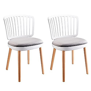 STARWAY Mid Century Modern Dining Chairs Set of 2, Retro Faux Velvet Accent Chair with Solid Wood Legs, Armless Side Chair Leisure Chair for Kitchen, Dining Room & Living Room (Gray)