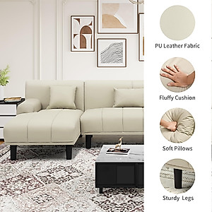 YITAHOMA Sectional Couches for Living Room, U Shaped Sofa Faux Leather Modern Modular Couch with USB & Type C Charging Ports Double Chaise and Comfy Upholstered, Beige