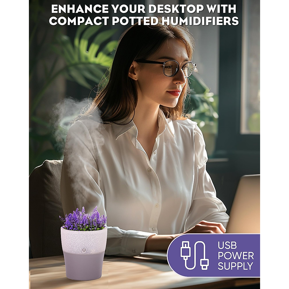 Small Humidifier For Plants, Mini Humidifiers For Bedroom Home, Lavender plant Cool Mist Humidifiers, 150m personal humidifier, Super Quiet And Waterless Auto Shut Off