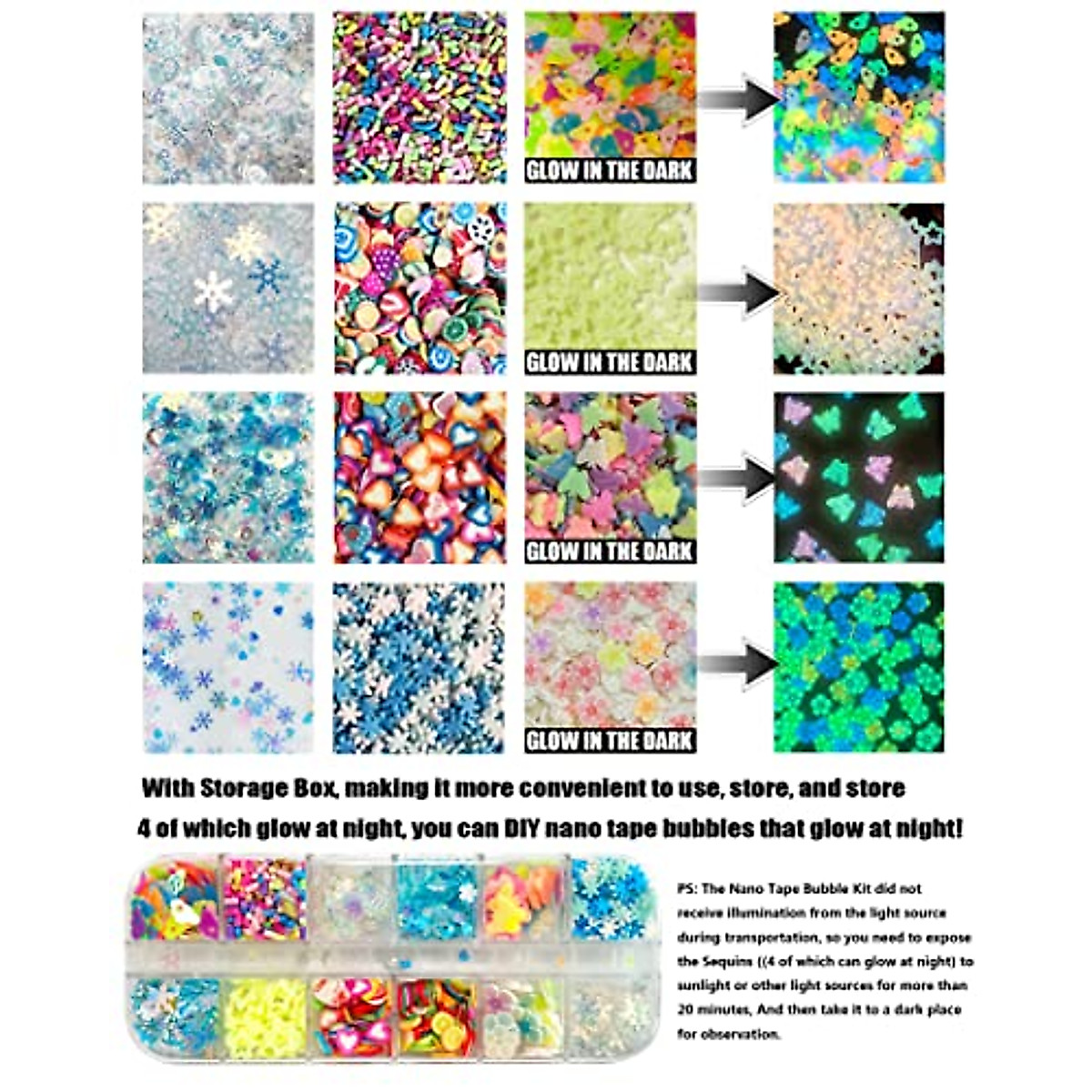 Nano Tape Bubble Kit, Super Elastic Bubble Balloons with 5pcs Straw, 2pcs Clamps, Stickers,12 Kinds of Glitter with Storage Box, Nano Tape Plastic Bubble Balloon DIY Craft Kit for Boys, Girl