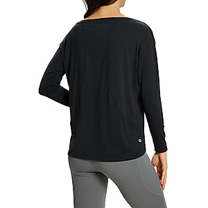 BALEAF Women's Long Sleeve Workout Tops Active Running Shirts Loose Fit Quick Dry Athletic Yoga Tee Shirts Lightweight Casual Fall Black XS