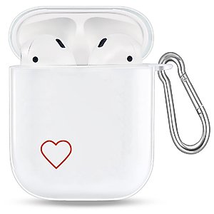 Case for Airpods 2nd Generation Case,Aesthetic Heart Cute Airpods Case,Airpod Case 1st Generation,Clear Kawaii Airpod Case Cute Cover with Keychain for Women Girls Mens (Red Heart 1st/2nd Case)