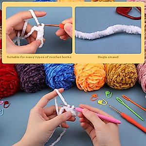 Yizzvb 4 * 3.35oz/100g Chenille Yarn, Velvet Yarn, Chenille Yarn for Crocheting, Blanket Yarn with Big Eye Needles, Stitch Markers, Soft Chenille Yarn for Crocheting Weaving Craft Blankets (Pink)