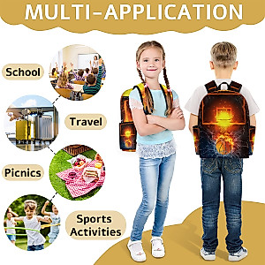 YoCosy School Backpack for Boys Girls Red Black Fire Sport Basketball Kids Backpack Bookbag for Elementary Preschool Travel Daypack Laptop Backpack Purse for Women Men Teens