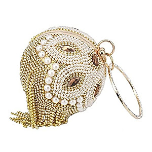 YLLWH Beaded Ball Evening Bags with Tassels Women Wedding Bags Party Handbags Crystal Clutch Bags Chain Shoulder Bags