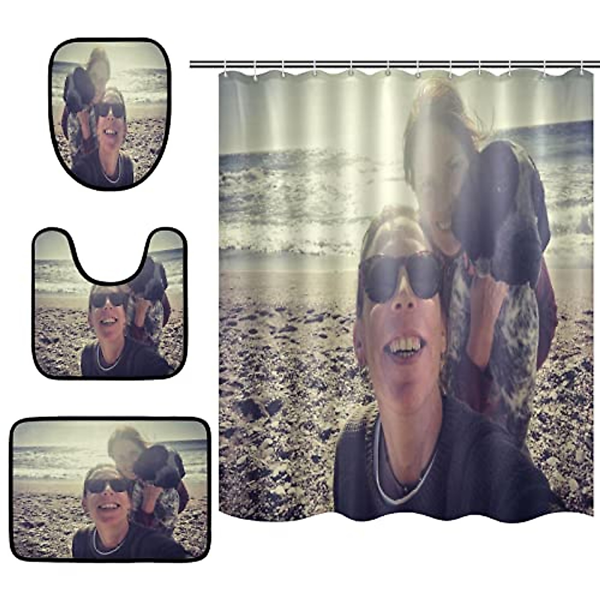 JSTEL Custom Bathroom Sets with Shower Curtain and Rugs,Custom Bathroom Rugs Sets 4 Piece Non Slip Bath Mat Sets with Shower Curtain