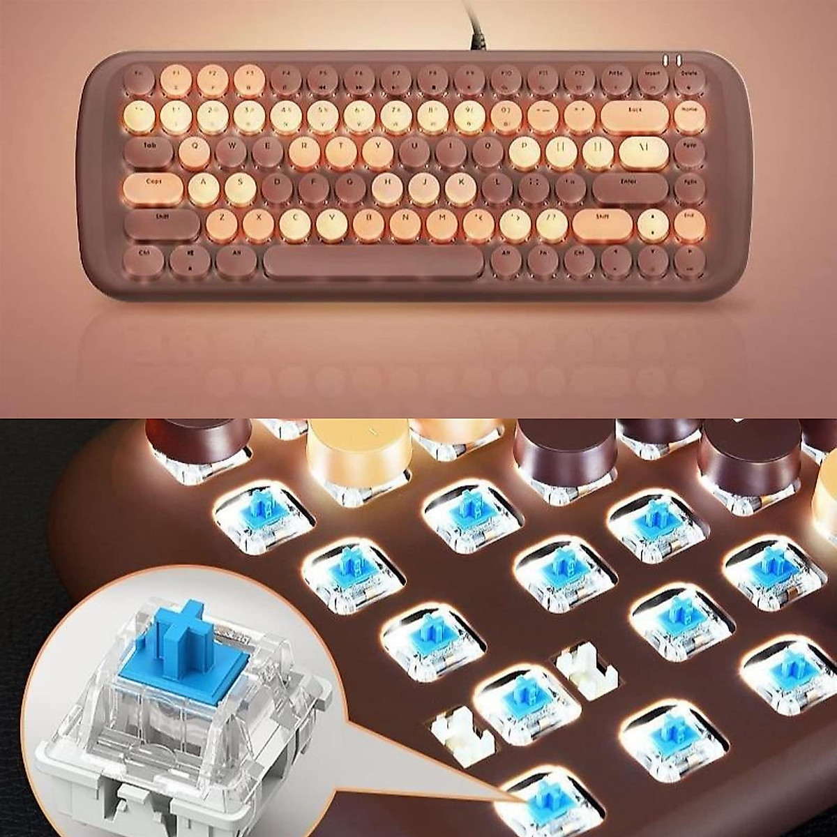 Mechanical Keyboard Wired 84 Keys Gaming Keyboard Mixed Color Retro Round Keycaps Keyboard for PC Gamer/Office/Home ​Computer (Color: Chocolate/Cherry Blossom Pink) (Color : Chocolate)