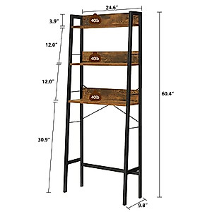 usikey Over The Toilet Storage Rack, 3-Tier Bathroom Shelf Over The Toilet, Multifunctional Toilet Storage Rack, Freestanding Above Toilet Stand with Metal Frame for Bathroom, Rustic Brown & Black