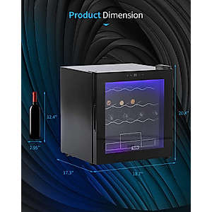 TABU 19 Bottles Compressor Wine Cooler Refrigerator, Freestanding Wine Fridge, Wine Cellar with Digital Temperature Display and Double-Layer Tempered Glass Door (Black)