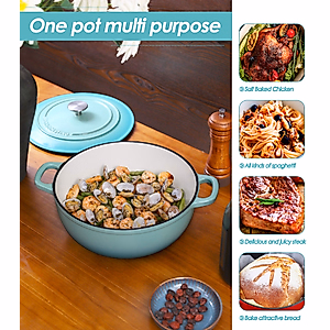 EDGING CASTING Enameled Cast Iron Dutch Oven with Lid, Bread Oven Dual Handle, Cookware Pot, Suitable For Bread Baking, 3.5 Quart, Peacock Blue