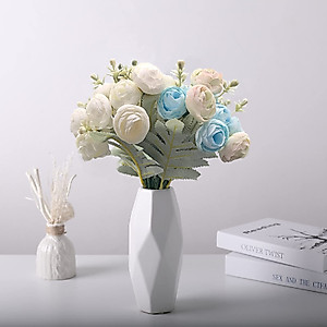 JANESOTO 2 Bundles 36 Artificial Flowers Fake Roses with Stems,Silk Bouquet Home Decorations for Office Table,Garden Party,Bridal,Bedroom,Kitchen Without Vase (White and Blue)