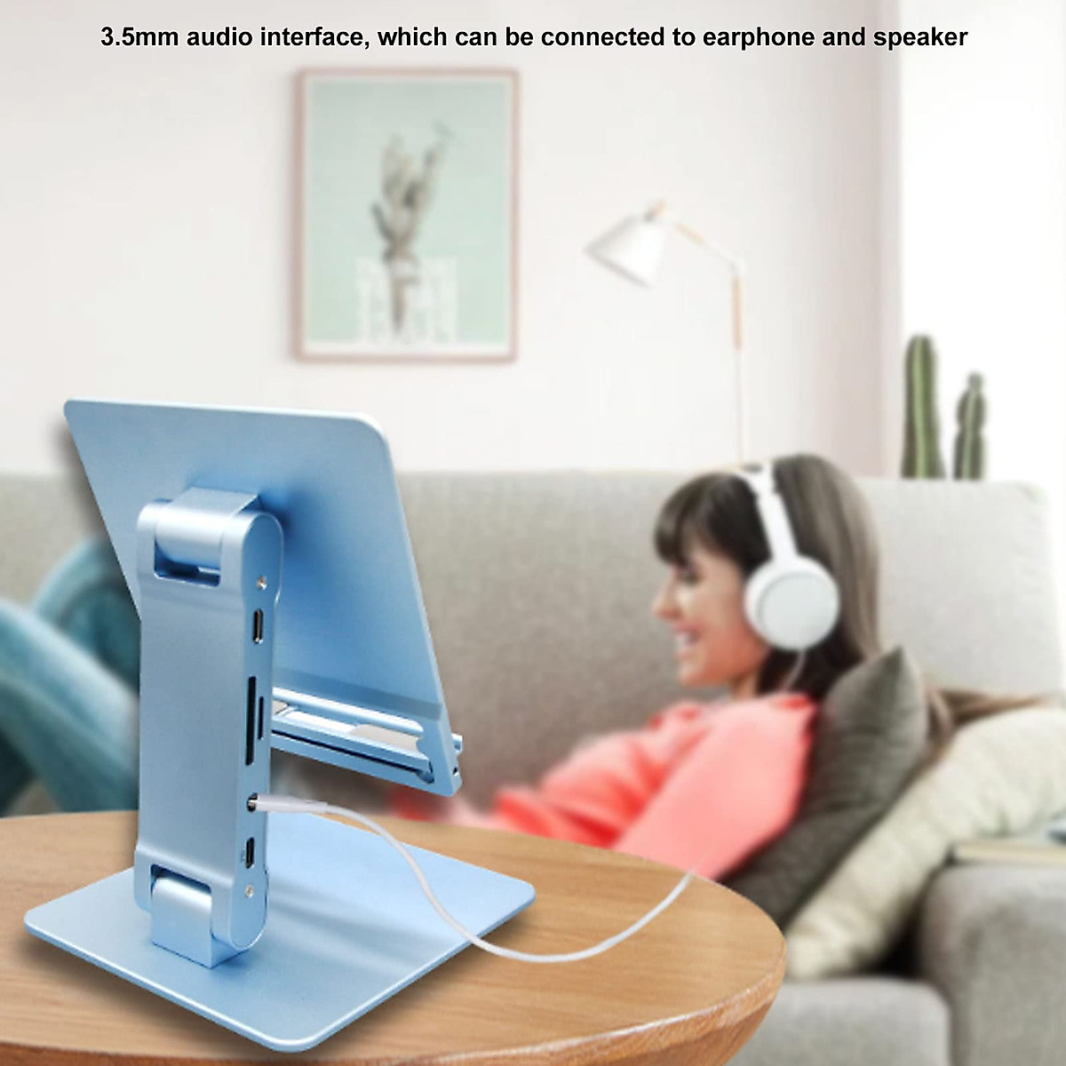 Acogedor 8 in 1 USB C Hub Stand Holder, with Foldable Tablet Stand, 1 4K 30Hz HD Multimedia Interface, 2 USB A, 1 USB C, 1 Storage/Memory Card Slot, 1 3.5mm Audio, 1 PD, 1 Host