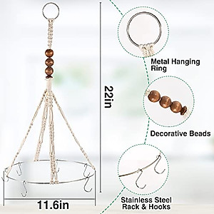 2 Pcs Hanging Drying Rack for Herbs - Macrame Mobile Flower Drying Hanger with 20 Herb Dryer Hooks, Boho Handcrafted Cotton Rope Chic Woven Herbal Drier with Wooden Hanging Ring for Hydroponic Plants