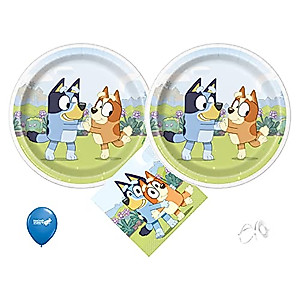 Bluey Birthday Party Supplies | Bluey Decorations | Bluey Plates | Bluey Napkins | Bluey Tableware - Serves 16
