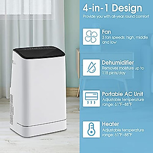 PETSITE Smart Portable Air Conditioner & Heater 15000 BTU, 4-in-1 Stand up AC Unit, Dehumidifier, Heater & Fan with Remote Control Window Kit For Rooms up to 800 Sq.ft