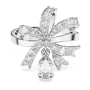 SWAROVSKI Volta Ring, Bow-Inspired Cocktail Ring with Clear Crystals on a Rhodium Finished Setting, Size 6, Part of the Volta Collection