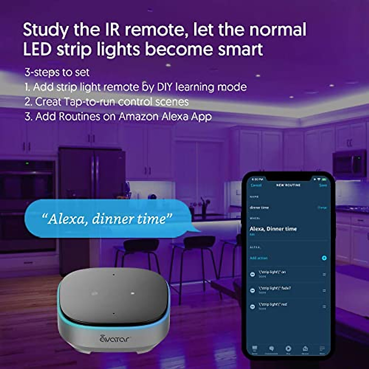 WiFi Smart IR Remote Controller with Alexa Built-in, Voice Control Smart Home/Avatar Controls/Infrared Device, Avacube IR Blaster for TV, STB, DVD, AC, Fan(AI Voice Hub)