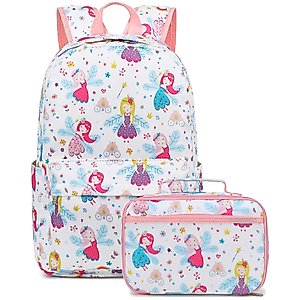 LOIDOU Kids Backpack Girls Preschool Kindergarten Elementary Backpacks with Lunch Box Kids Fairy School Bags BookBag Set