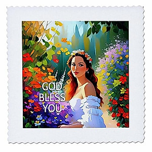 3dRose God Bless You. Attractive Young Lady in White Dress in The... - Quilt Squares (qs-379050-2)
