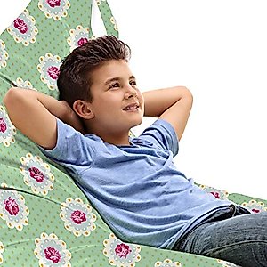 Ambesonne Rose Lounger Chair Bag, Retro Flower Petals on Classic Polka Dots Backdrop Nostalgic Art Vintage Feels, High Capacity Storage with Handle Container, Lounger Size, Magenta Pale Green