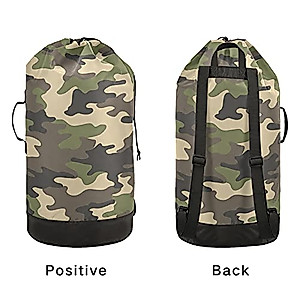 Ollabaky Modern Camouflage Laundry Bag Backpack, Durable Nylon Laundry Backpack with Adjustable Shoulder Strap and Drawstring Closure, Hanging Laundry Bag for Home Laundromat College Travel
