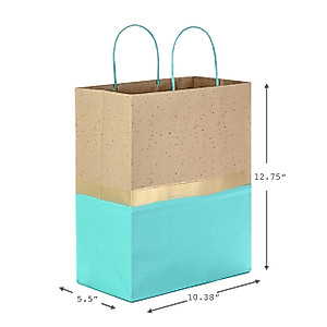 Hallmark 13" Large Paper Gift Bags (6 Bags: Turquoise & Kraft with Gold) for Birthdays, Easter, Weddings, Mother's Day, Baby Showers, Bridal Showers or Any Occasion