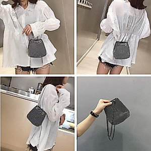 Women's Black Evening Bag- Medium Size Full Rhinestones Bucket Bling Crossbody Bag Shoulder Bag Handbag for Party Wedding Date Night