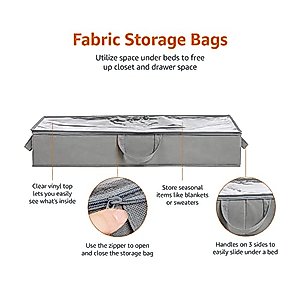 Amazon Basics Under Bed Fabric Storage Container Bags with Window and Handles - 2-Pack, 30.2 x 20 x 5.7 Inches, Gray