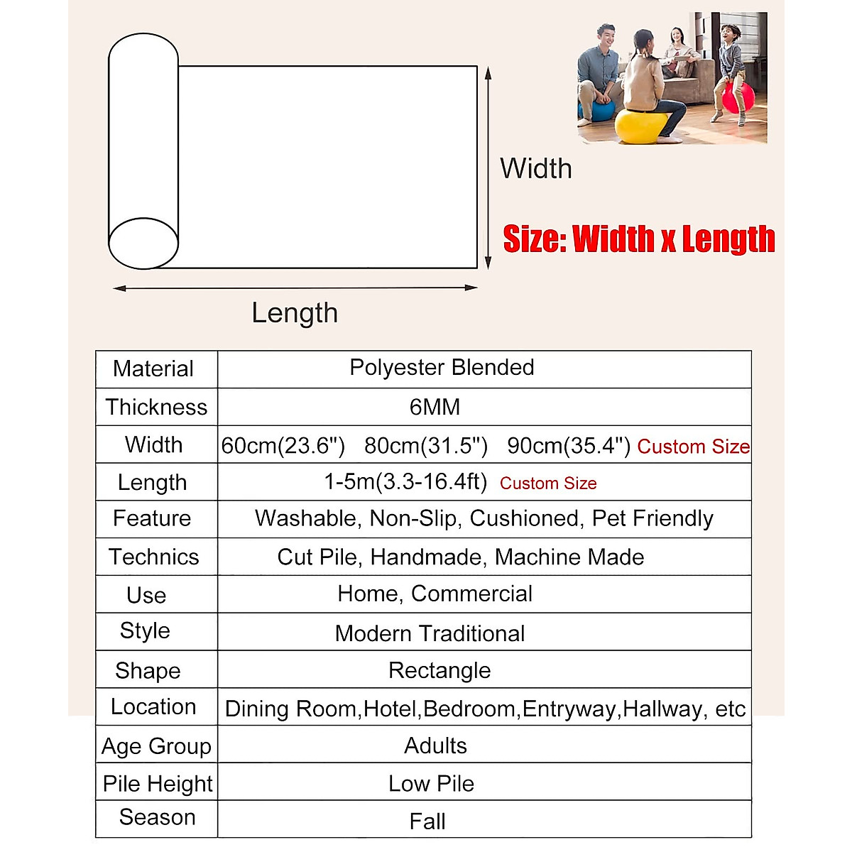 Gray & Blue Entry Carpet Runner Rugs for Hallway, 5 6 7 8 9 10 11 12 13 14 15 18 20ft Long, 2 2.6 3 4ft Wide, Washable Thin Floor Mat (0.6x3.4m/2x11ft)