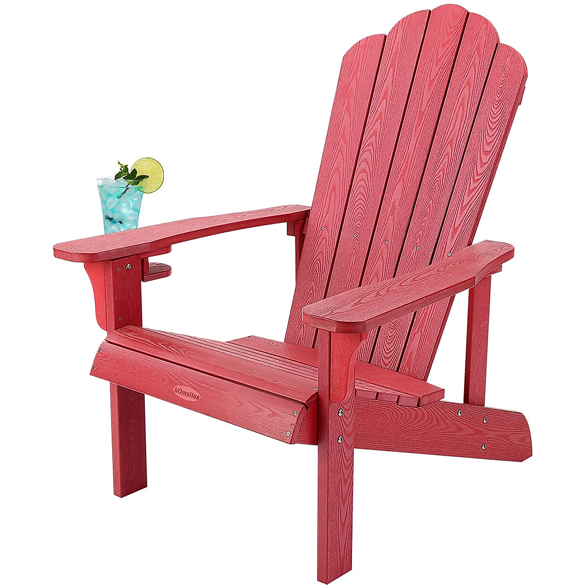 Adirondack Chair Weather Resistant , Hard Plastic Adirondack Chair with Cup Holder, Comfortable Easy to Assemble and Maintain, Outdoor Chair for Patio, Backyard Deck, Fire Pit & Lawn Porch - Red