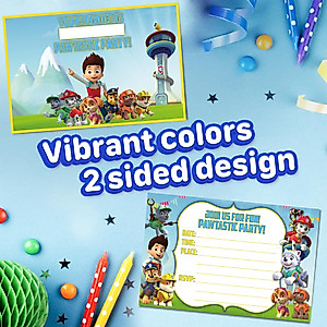 30x Paw P Birthday Invitations and Envelopes – Fill-in Happy Birthday Party Invitations for Kids, 6X4 Inches, Postcard Style