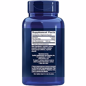 Life Extension D, L-Phenylalanine Capsules, 500 mg – Supports Mood Health, Promotes Neurotransmitter Health – Gluten-Free, Non-GMO, Vegetarian – 100 Capsules