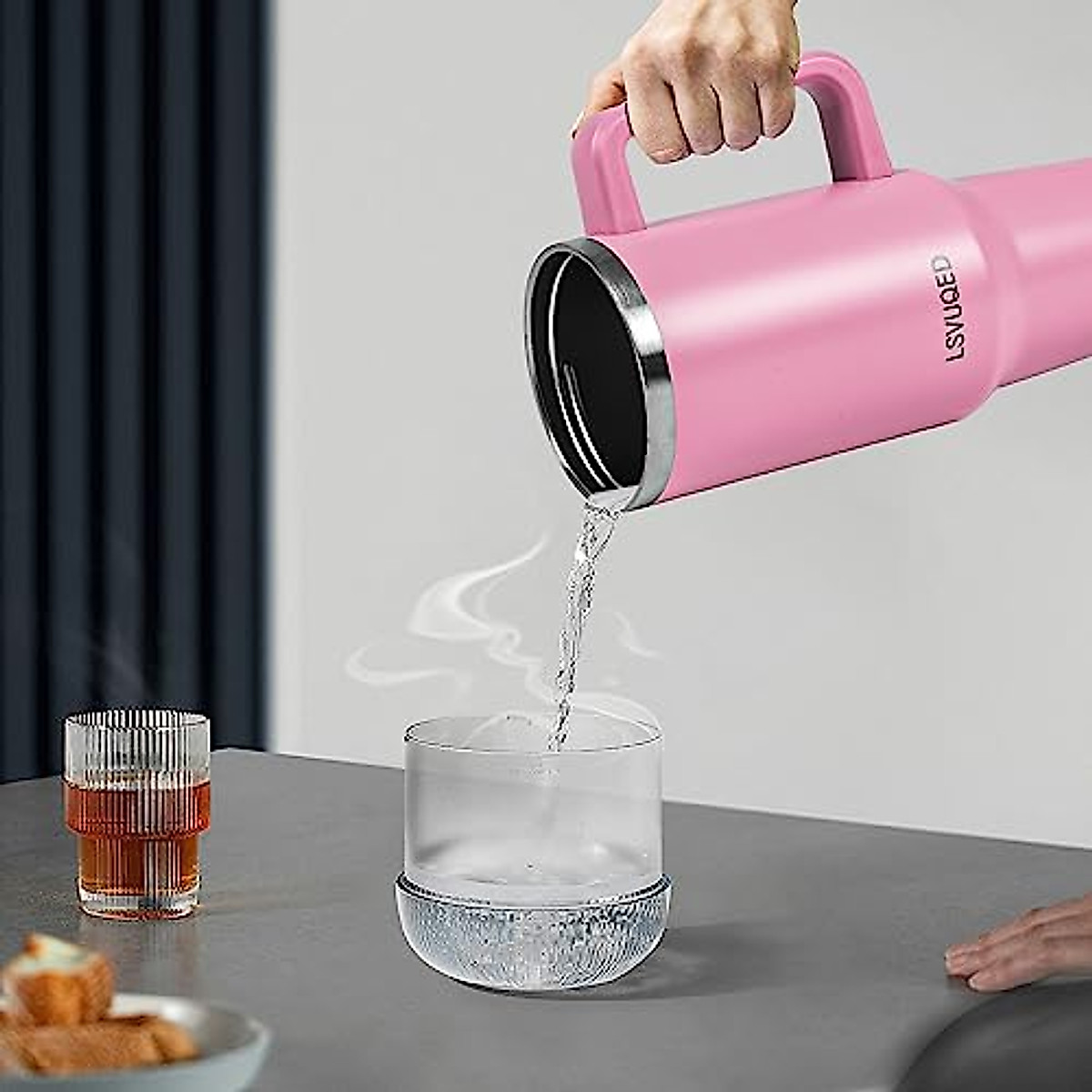 LSVUQED 40 oz Tumbler with Handle and Straw Lid, Insulated Reusable Stainless Steel Travel Mug Keeps Drinks Insulation up to 12 Hours, Leakproof Bottle for Water, Tea or Coffee and More.(Hot Pink)